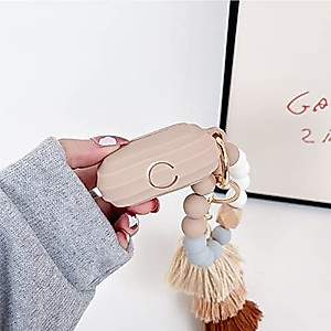 AirPod Pro Case,Gtinna Fashion Cute Stripe AirPod Pro Cover Case,Soft Silicone Case for Apple AirPod Pro Wireless Charging Case with Silicone Beaded Bracelet Tassel Keychain Accessorie (Khaki)