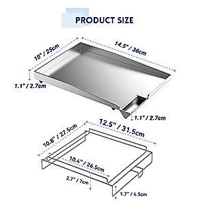 Skyflame Universal Stainless Steel Griddle, Flat Top Gas Grill Griddle Pan with Removable Rack and Raised Lip Edges, Fit for Most Gas Grill with Side Burner and Other Grills, Size 14.5" x 10"