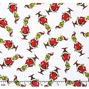 Mr Grinch Fabric on White by The Yard from The Grinch's Wonderland for How The Grinch Stole Christmas 6 by Dr Seuss