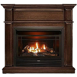 Duluth Forge Dual Fuel Ventless Gas Fireplace System with Mantle, Thermostat Control, 5 Fire Logs, Use with Natural Gas or Liquid Propane, 26000 BTU, Heats up to 1350 Sq. Ft., Gingerbread Finish