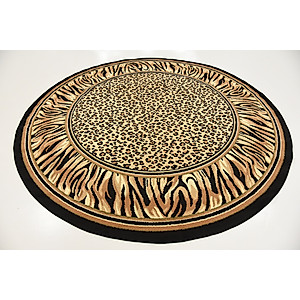 Unique Loom Wildlife Collection Animal Inspired with Cheetah Bordered Design Area Rug, 8 ft, Ivory/Black