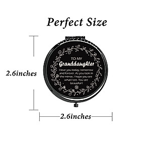Calyders to My Granddaughter Cute Engraved Personalized Travel Pocket Makeup Mirror(Black), Compact Pocket Mirror & Leaf Bracelet Gifts Box for Granddaughter Birthday,Graduation from Grandpa Grandma