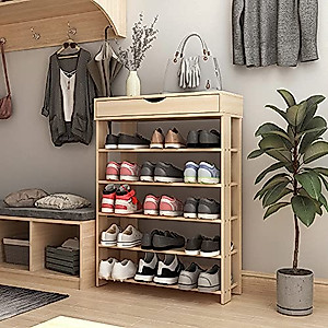 DlandHome Shoe Rack Shoe Storage Cabinet, 5 Tier Shoe Racks, Wooden Shoes Heels Sneakers Storage Cabinet Organizer for Entryway, Hallway, Closet or Living Room,Oak