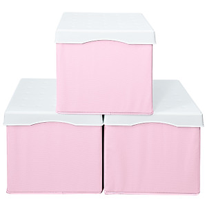 STORAGEIDEAS Thick Stackable Storage Bins with Lids, 3-Pack Collapsible Storage Boxes Organizer, Heavy-Duty Storage Containers Baskets Cubes with Thick Lids for Bedroom, Closet, Office, Pink