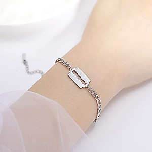 EUEAVAN Punk Stainless Steel Razor Blade Bracelet Personalize Hip Hop Dog Tag Couple Bracelet Women's Bracelets