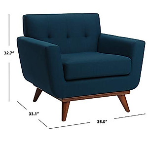 Safavieh Couture Home Opal Mid-Century Dark Teal Linen Tufted Arm Chair