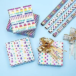 THMORT Birthday Wrapping Paper Roll with a Cutter Kit for Boys&Girls,Adults,Kids Princess Pink Barbies17 Inch X 120 Inch Embossed Foil Wrapping Paper for Gift Wrapping Baby Shower