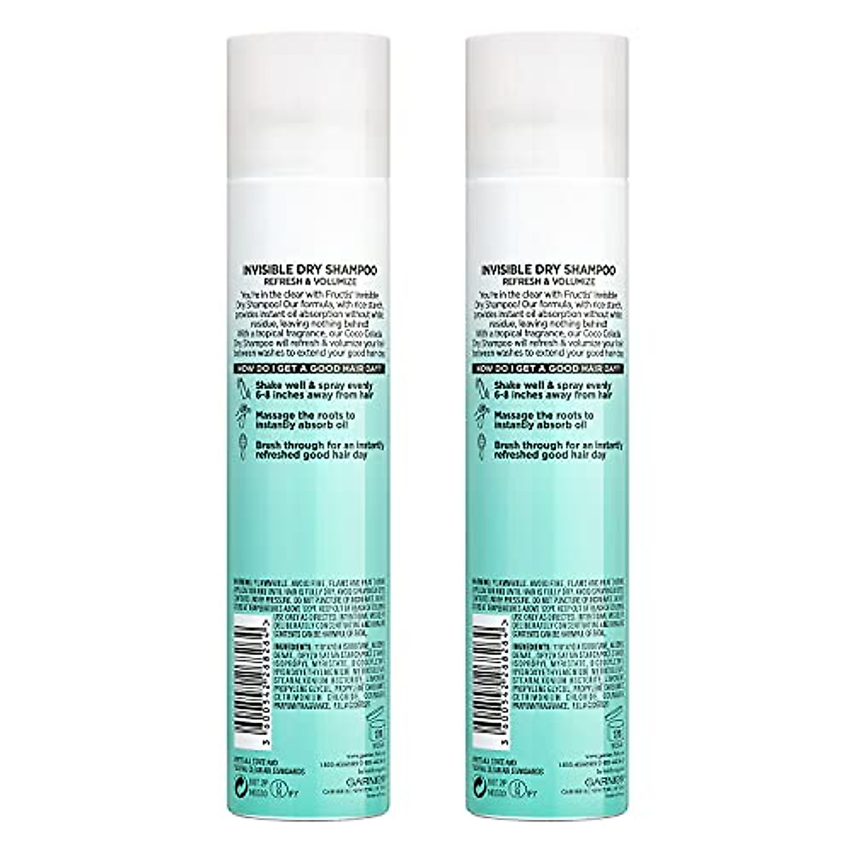Garnier Fructis Volumizing Invisible Dry Shampoo, Coco Colada, 4.4 Oz,, 2 Count (Packaging May Vary)