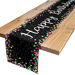 Letjolt Happy Birthday Table Runner 72 Inches Celebrate Birthday Party Table Decor, Black