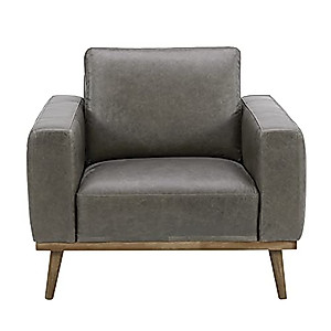 Amazon Brand – Rivet Modern Leather Living Room Accent Chair with Wood Base, 38.6"W, Gray