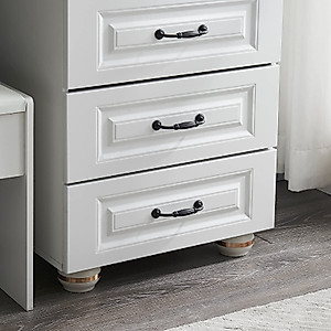 Logimiz Vanity Desk with Mirror and Lights-3 Colors Dimmable Lights, Girls White Vanity Table with Drawers and Chair for Bedroom