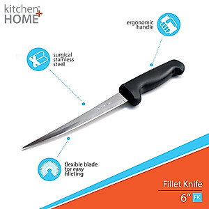 Kitchen + Home Fillet Knife – Flexible 7” Ultra Sharp Surgical Stainless Steel Curved Boning Knife