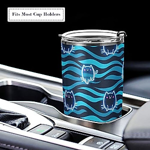 HXshaoye wave blue cute animal cat Stainless Steel insulated coffee cup travel with Straw Leak Resistant Flip mugs for women for School, Sports, Daycare, Camp & More simple travel mug 20 oz botella