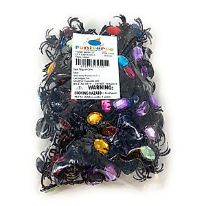 100 Bulk Halloween Spider Rings With Gems Assortment - Black Rings with Assorted Gems for Creepy Crawly Party Favors, Treats, and Cupcake Toppers
