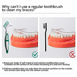 Octuitey Denture Brush 2Pcs Denture Toothbrushes，Denture Cleaning Care Cleaning Brush ，Double Sided Toothbrush，Multi-Layered Bristles and Rubber Anti-Slip Handle (Green and Orange)