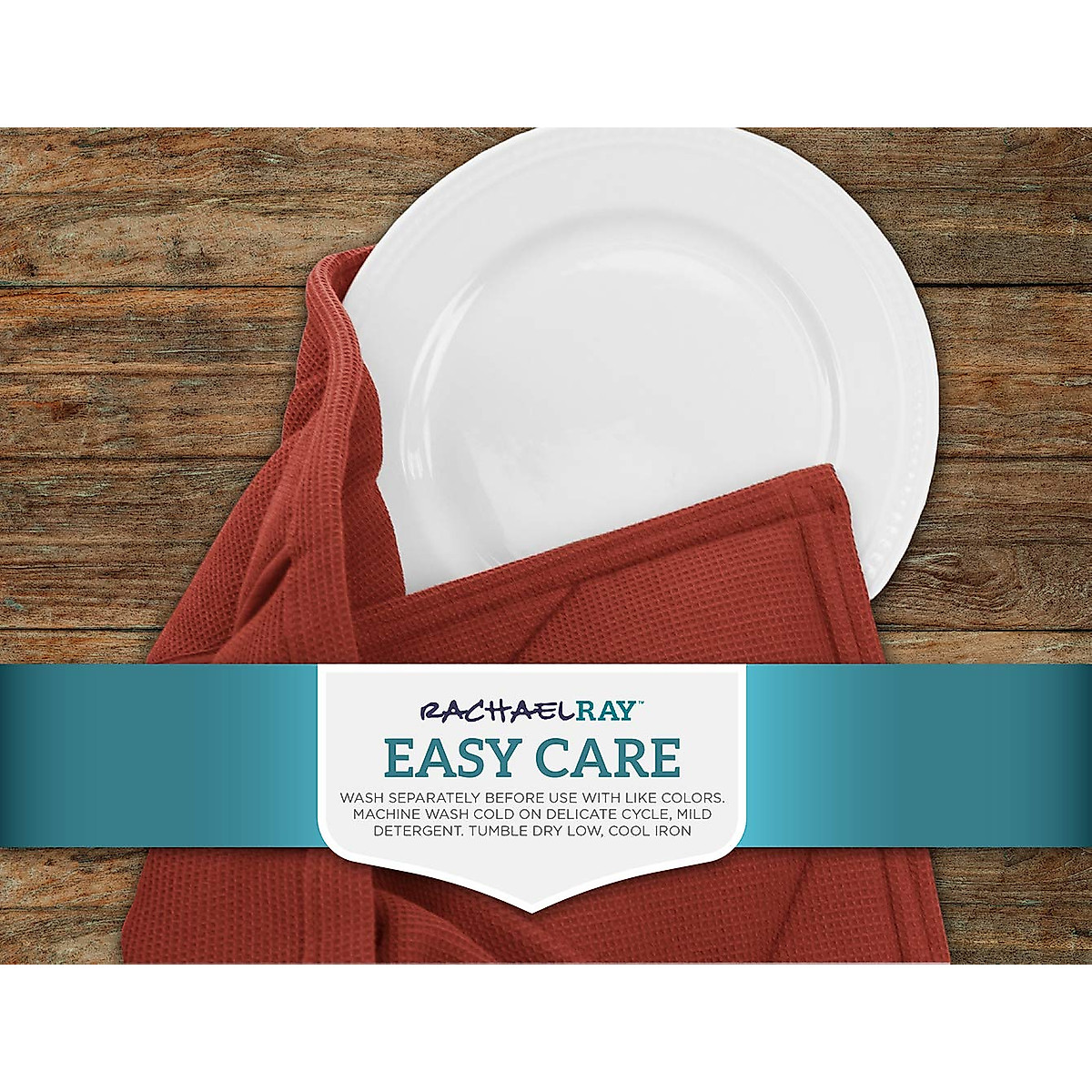 Rachael Ray Moppine Towel, 2pk- 2-in-1 Kitchen Towel and Pot Holder with 2 Heat Resistant Pockets to Grip Hot Cookware, Bakeware-Absorbent Kitchen Towels Perfect for Drying Dishes and Hands, Brick Red