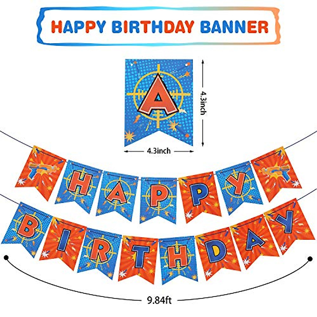 53 Pieces Dart Battle Happy Birthday Banner Decorations Dart Gun Birthday Supplies Paper Flower Pom Pom Hanging Swirls Latex Balloons Tassel Garland Cake Cupcake Topper