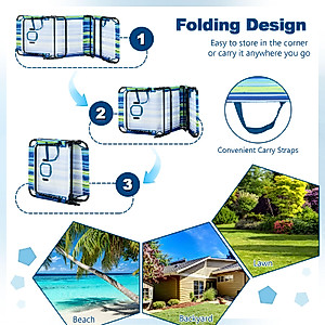 Giantex Tanning Chair, 350lbs Adjustable Patio Lounge Chair w/Face Hole, Removable Pillows, Carry Strap, Layout Chair, Folding Beach Chair, Outdoor Chaise Lounge for Poolside Lawn (1, Stripe)