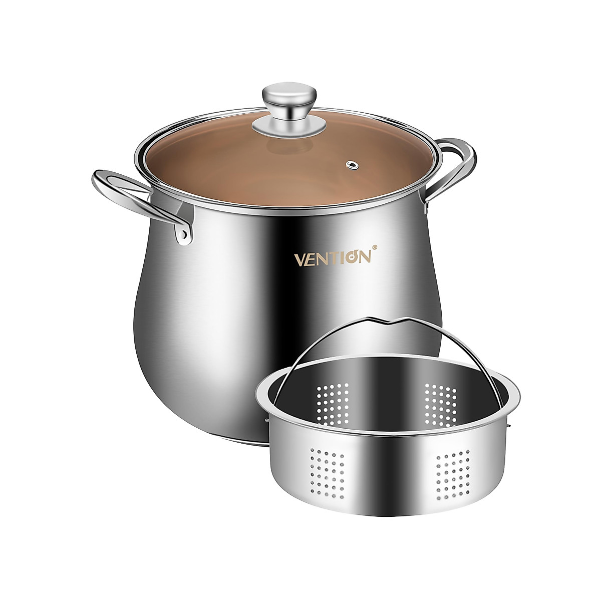 VENTION Stainless Steel Stock Pot with Steamer, 7.8 Quart Stockpot with Lid