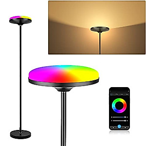 Smart Floor Lamp, 2700-6500K+RGBPink Multicolors Scene DIY Torch Floor Lamp, 24W 2400LM Dimmable Tall Standing Lamp Work with Alexa Google Home,WiFi Remote Control RGB Floor Lamp for Living Room
