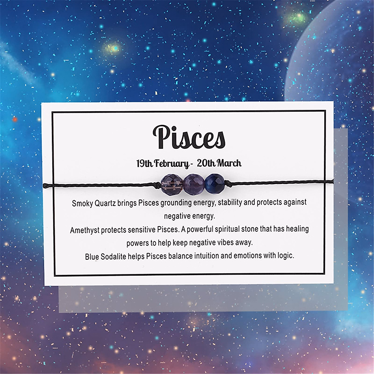 12Constellation Natural Stone Bead Chakra Bracelet Women Men Adjustable Braide String Rope Zodiac Crystal Cord Gemstone Bracelet Yoga Meditation Jewelry Gift-H Pisces