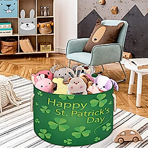 St. Patrick's Day Green Clover Leaves (3) Large Round Baskets for Storage Laundry Baskets with Handles Blanket Storage Basket for Bathroom Shelves Bins for Organizing Nursery Hamper Girl Boy