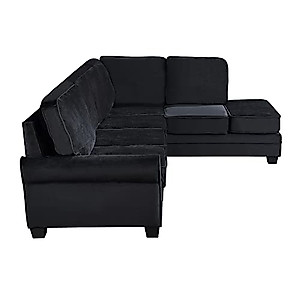 OMNIOF Modern Velvety Upholstered Sofa Couch with Scrolled Arm for Surviving Room Space, Reversible Sectioned Sofa (Color : Preto)
