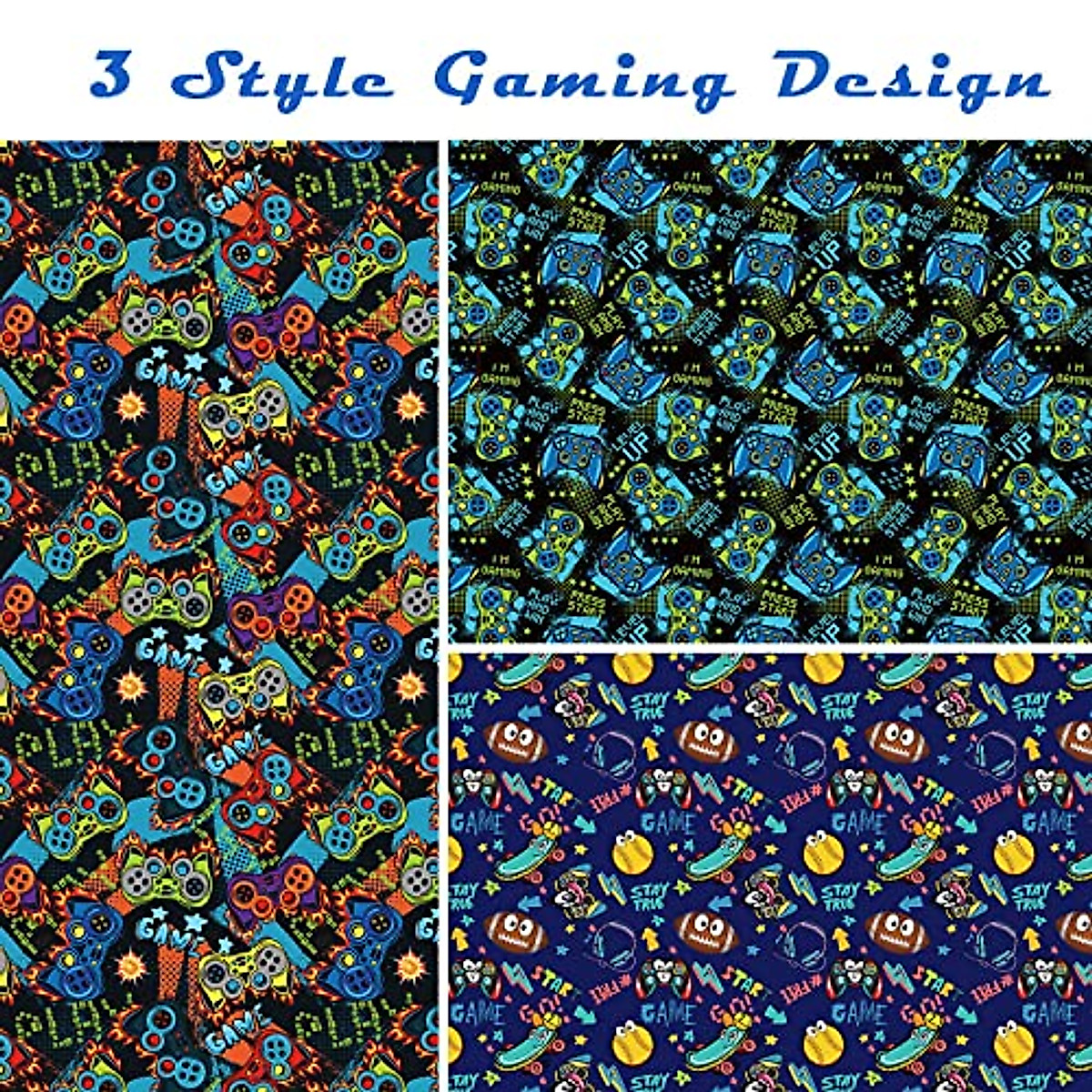 BOLIANNE Gaming Birthday Wrapping Paper for Boys Girls Kids with Cut Lines, 6 Large Sheets Video Game Gift Wrap for Game Lover, 27 x 37 Inches, High Gloss