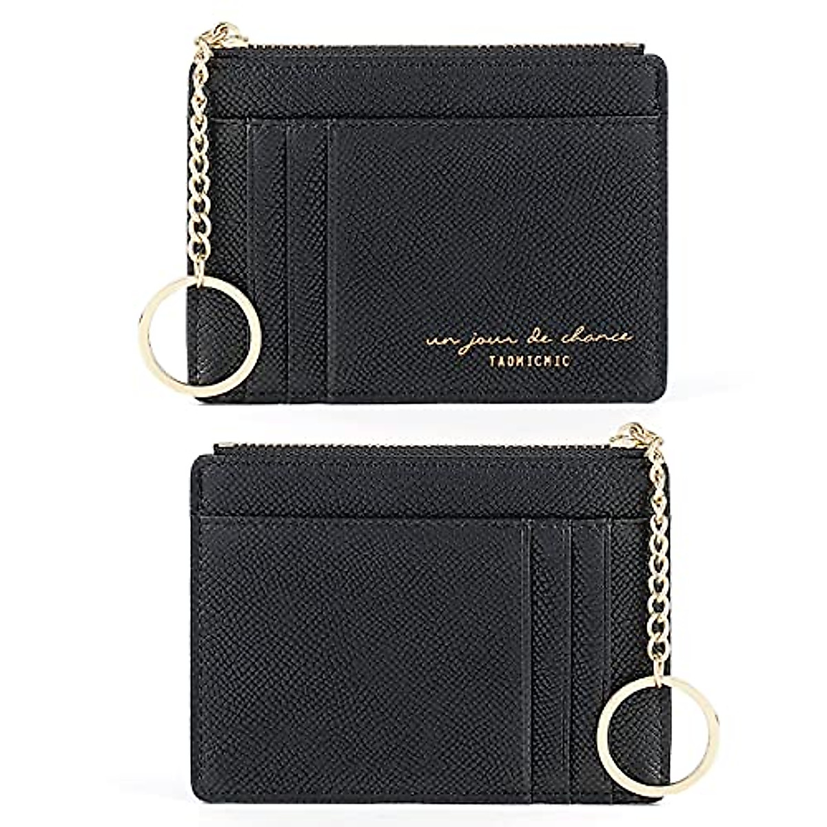 Valentoria Slim RFID Blocking Card Holder Small Pocket Wallet Keychian Zipper Coin Purse Minimalist Leather Cash & Coin & Cards Case for Women Men (Black)