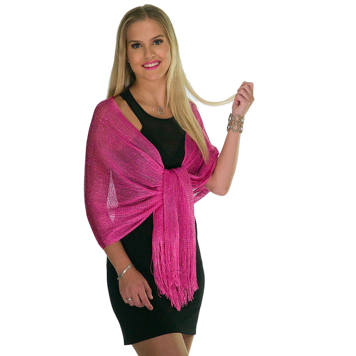 Shawls and Wraps for Evening Dresses, Metallic Sparkle Womens Wedding Fuchsia Shawl