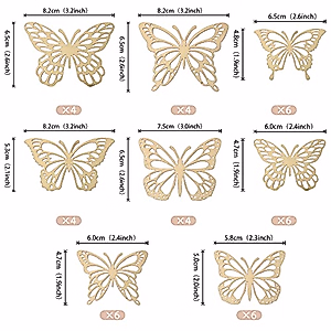40 PCS Laser 3D Butterfly Cupcake Toppers Hollow Arts Butterfly Cake Decorations for Baby Shower Wedding Fairy Birthday Party Supplies Butterfly Wall Sticker Decoration Mixed Styles Gold
