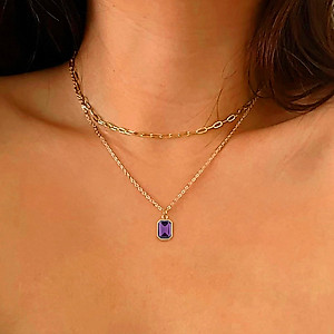 Vrsilver Birthstone Necklace for Women, Layered Gold Necklaces for Women Trendy Emerald Necklaces for Women May Birthstone Necklace for Girls Birthday Gifts for Women Gold Layered Necklaces for Women