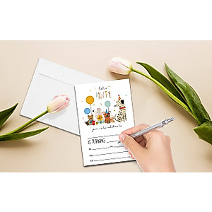 HEZNZXQ Dog Birthday Party Invitations, Let's Pawty Theme Birthday Parties Supplies Decorations, Puppy Theme Fun Fill-in Invites, 4" x 6" Double-sided Cards(20 Invitations and Envelopes)-C05
