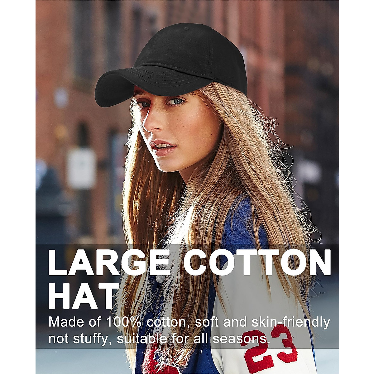 Oversize XXL Baseball Cap for Big Heads 23.6"-25.6", Extra Large Cotton Baseball Hat, Plus Size Unstructured Dad Hats Black