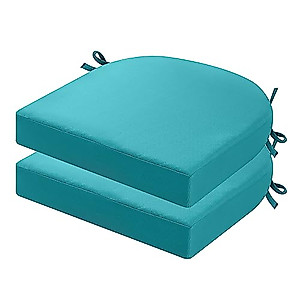 idee-home Outdoor Chair Cushions Set of 2, Thick 3" Patio Chair Cushions for Outdoor Furniture Waterproof with Ties, Outdoor Seat Cushion, Patio Chair Pads Dining Chair 17" x 16" x 3" Blue