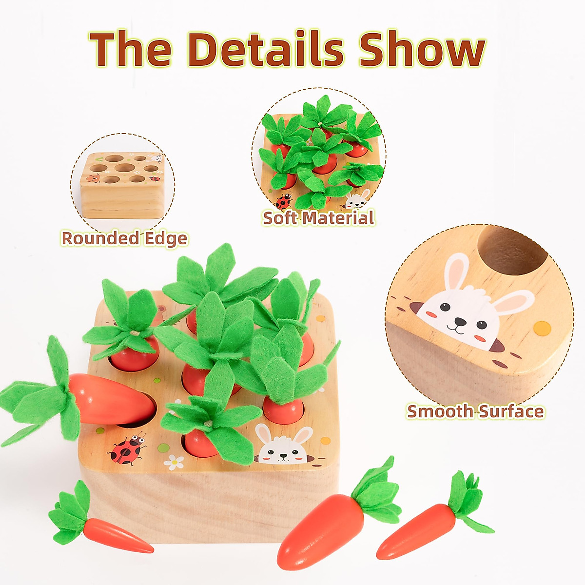 XJYQJD Montessori Toys for Babies 6-12 Months, Carrot Pulling Baby Toys 6 to 12 Months Carrot Harvest Game Fine Motor Skills Toys for 1 Year Old Toddlers Boys Girls Birthday Gifts