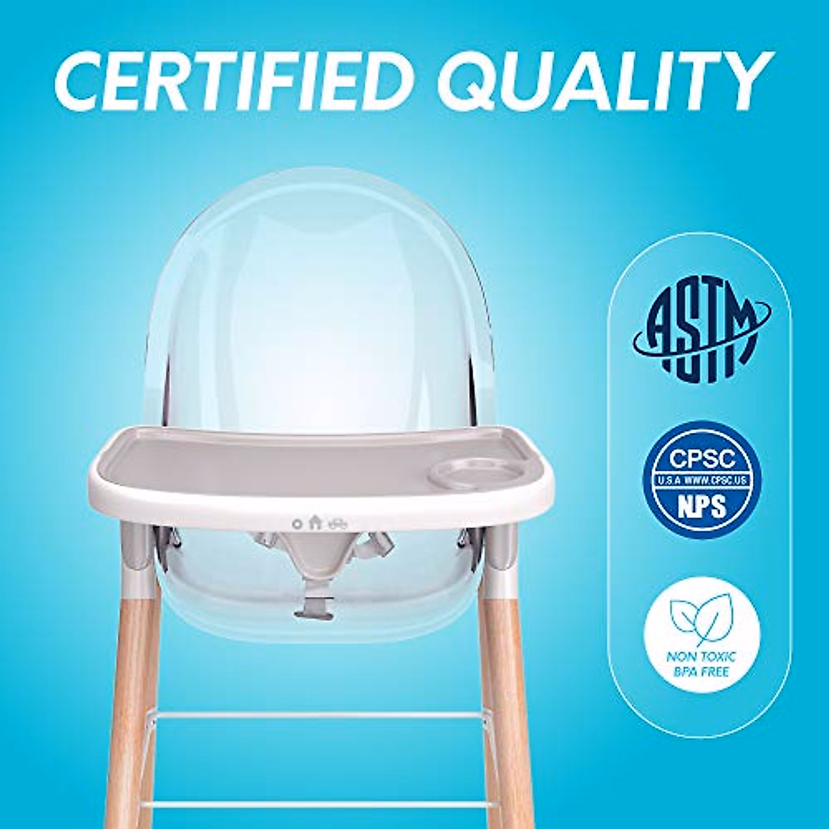 Children of Design 6 in 1 Deluxe Wooden High Chair for Babies & Toddlers, Modern Safe & Compact Baby Highchair, Easy to Clean, Removable Tray, Easy to Assemble, 6 Options 3 Seat Positions 2 Heights