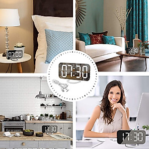 SZELAM Digital Clock Large Display, LED Electric Alarm Clocks Mirror Surface for Makeup with Diming Mode, 3 Levels Brightness, Dual USB Ports Modern Decoration for Home Bedroom Decor-White