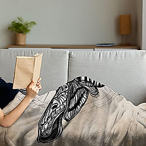 Ambesonne Fantasy Throw Blanket, Dead Head Hawk Moth Luna and Stone Magic Skull Illustration, Flannel Fleece Accent Piece Soft Couch Cover for Adults, 50" x 70", Black Beige