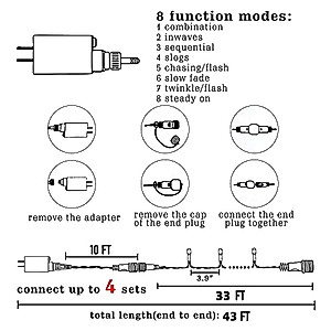 Dazzle Bright Christmas String Lights, 100 LED 33 FT Connectable Fairy Lights with 8 Modes, Waterproof Christmas Decorations for Indoor Outdoor Holiday Party Home Tree Decor (Red)
