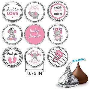Pink Elephant Baby Shower Favor Stickers, Baby Shower Stickers, Chocolate Drop Labels, Elephant Baby Shower Girl, Baby Shower Favors for Girls, 0.75 Inch, 180-Pack
