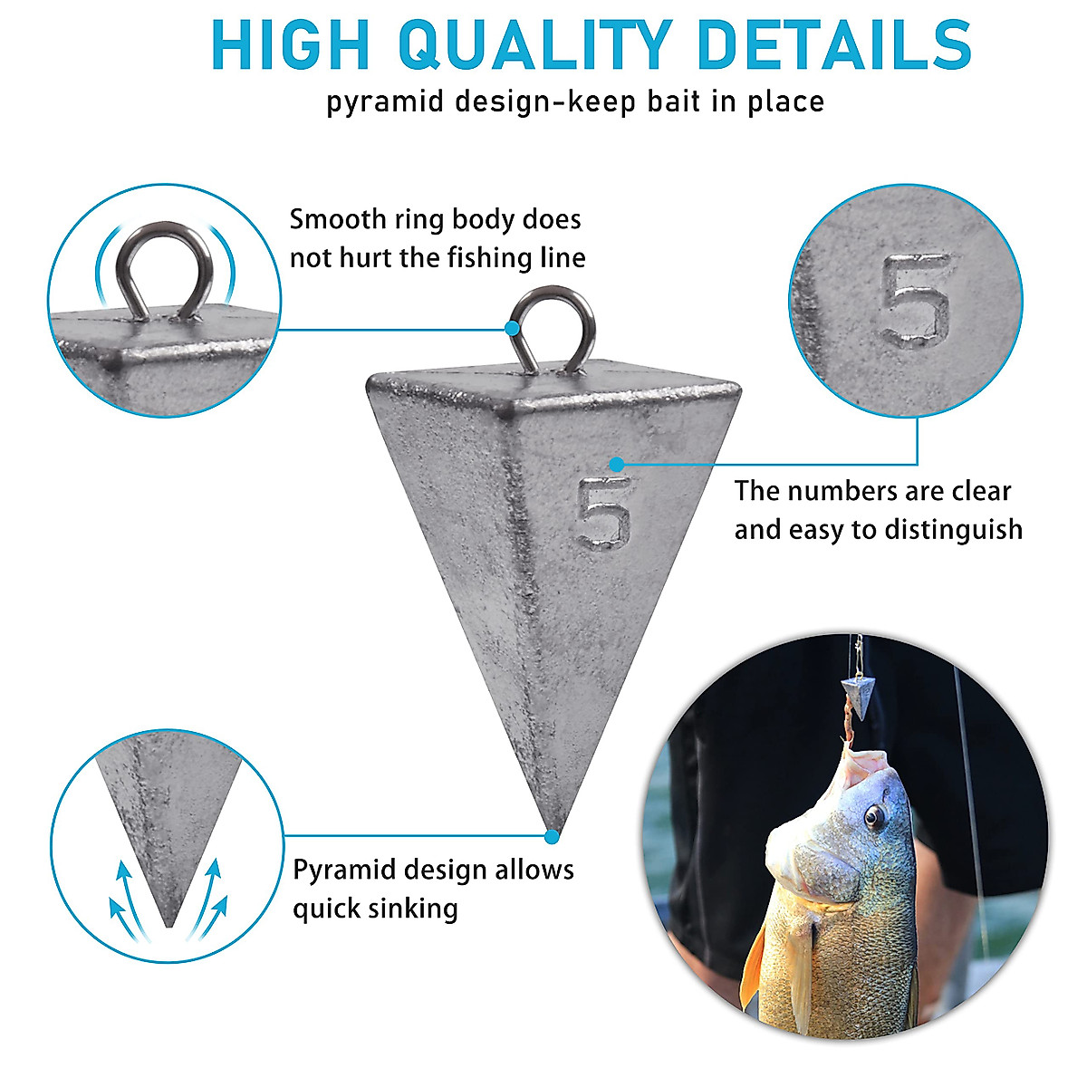 Pyramid Sinkers Fishing Weights, Bullet Fishing Weights Sinkers Tangle Free Fishing Weights for Saltwater Surf Fishing Gear Tackle 1oz 2oz 3oz 4oz 5oz 6oz 8oz