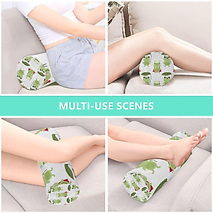 xigua Cute Frog Neck Roll Pillow for Neck Relief with Removable Washable Cover - Memory Foam Round Cylinder Bolster, Ergonomically Designed for Head, Neck, Back, and Legs