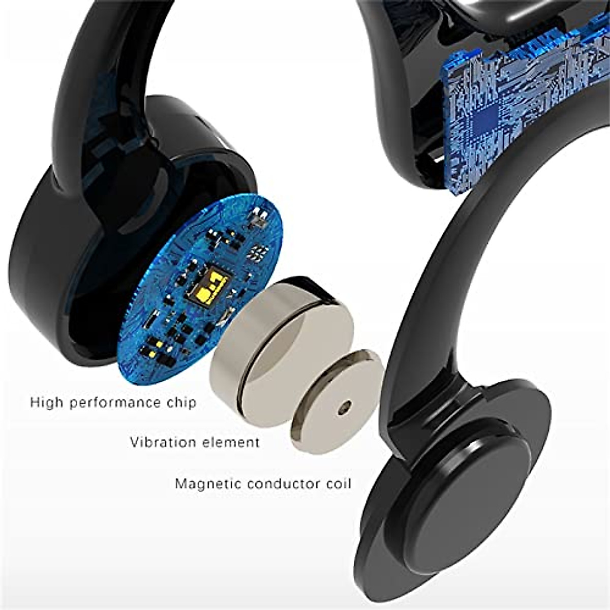 Vg02 Wireless Bluetooth Headset Osteoconductive Ear Hook Sports Business Up to 13 Hours of Continuous Listening, Earphones Not in Ears, and No Earache., Black