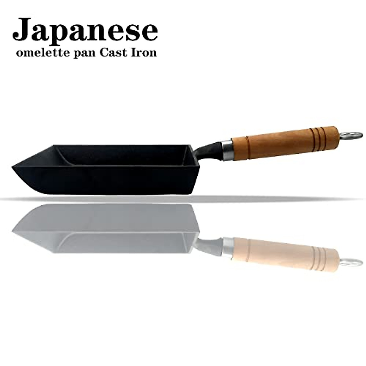 WSGSYYDS Tamagoyaki Japanese Omelette Pan Cast Iron with Wooden Lid, Square Japanese Egg Pan, Rectangle Tamago Pan with Spatula & Chopsticks 7” x 6” (Black)