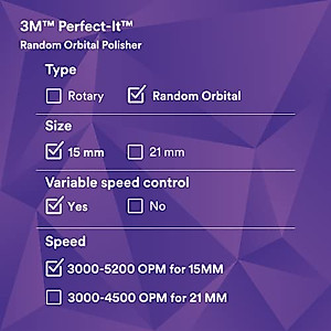 3M Perfect-It Random Orbital Polisher, 34100, 15mm, 120V/60Hz, Variable Speed Control for Automotive Refinishing, Refining, Polishing