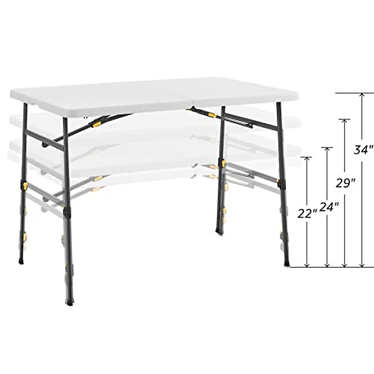 Living and More 4ft Height Adjustable Half Folding Table with Carrying Handle, Easy Folding and Storage, Indoor Outdoor Use, White
