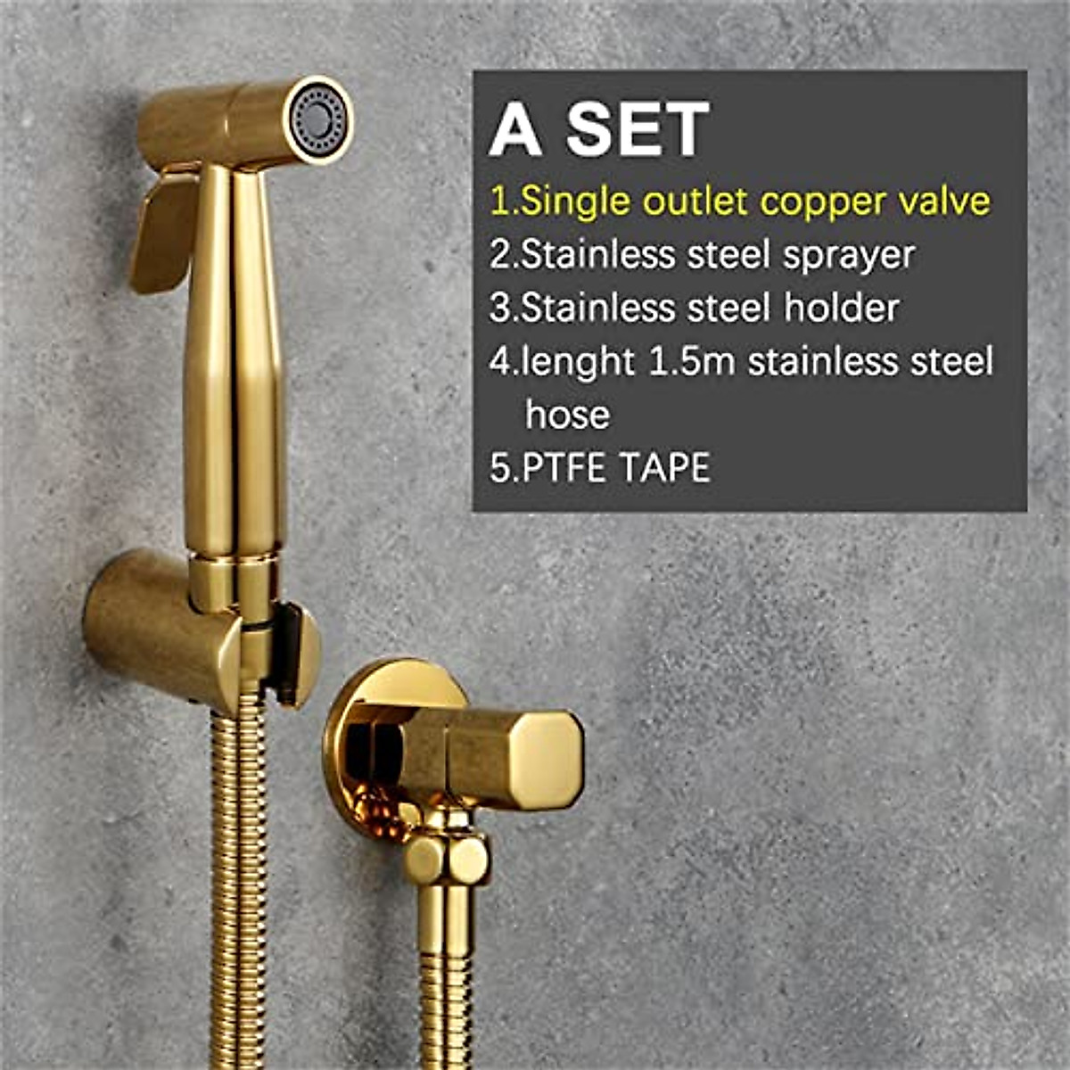 MINJING Bidet Faucet, Single Cold Solid Brass Handheld Toilet Bidet Sprayer Titanium Gold Bathroom Douche kit Shattaf Washer Shower,C Set
