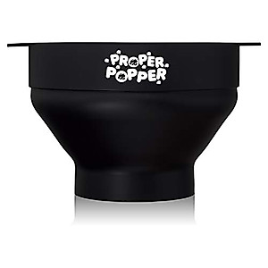 The Original Proper Popper Microwave Popcorn Popper, Silicone Popcorn Maker, Collapsible Bowl BPA Free & Dishwasher Safe - (Black)