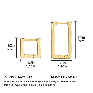 2 Pairs 14K Gold Plated Minimalist Hoop Earrings Small Dainty Geometric Square and Rectangle Huggies Hoops for Women Gift…